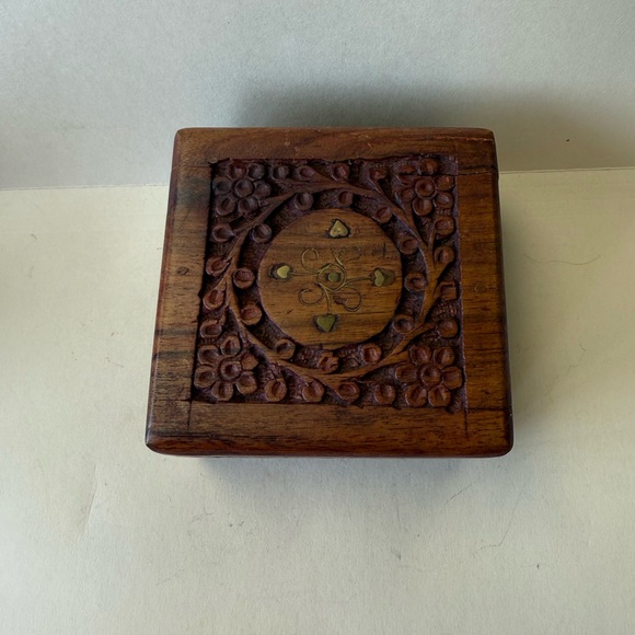 Vintage | Accents | Vintage Carved Wooden Hinged Box W Red Velvet ...